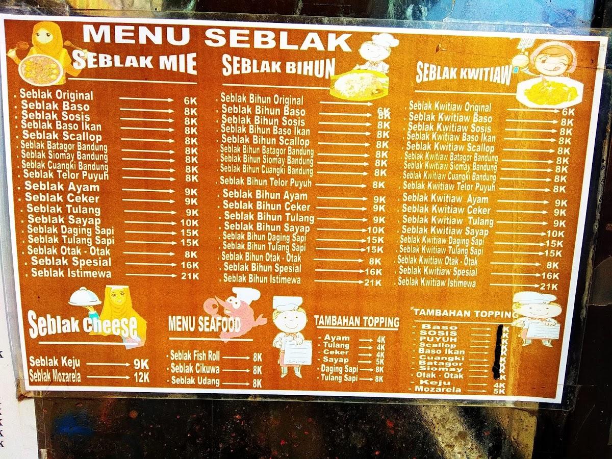 Carta del restaurante Seblak Zahra, Arjawinangun
