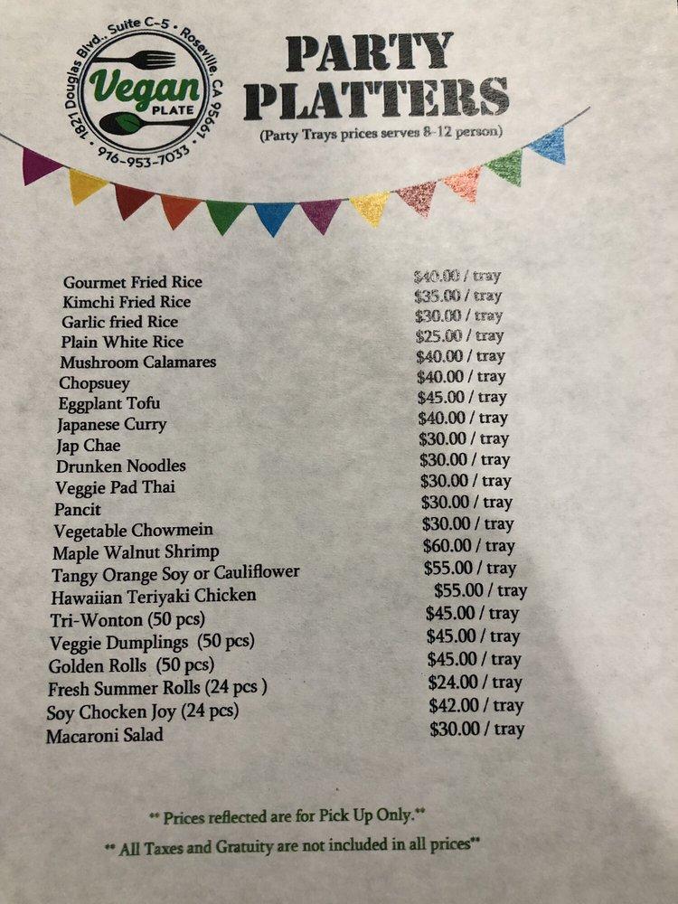 Menu at Vegan Plate restaurant, Roseville