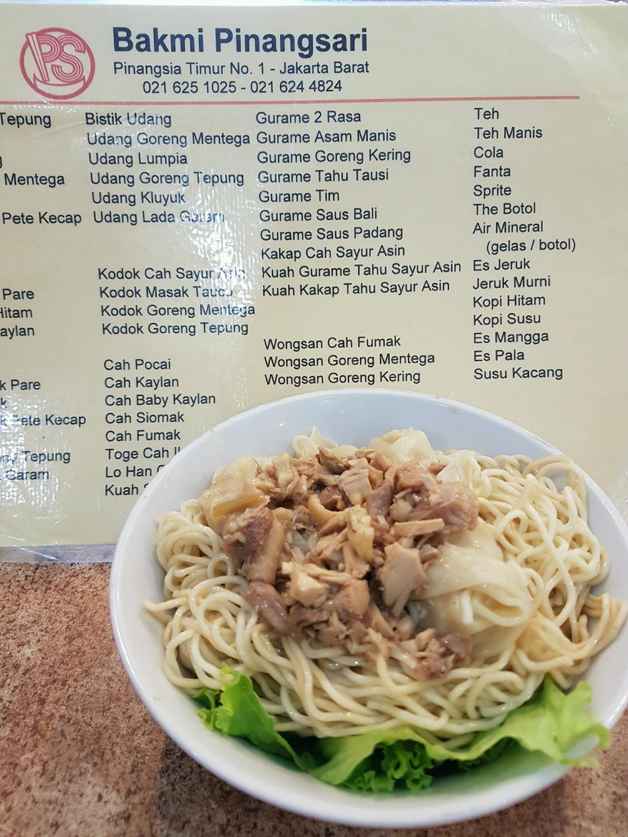 Menu at Bakmi Pinangsari restaurant, Jakarta, Jl. Pinangsia Tim. No.1 4