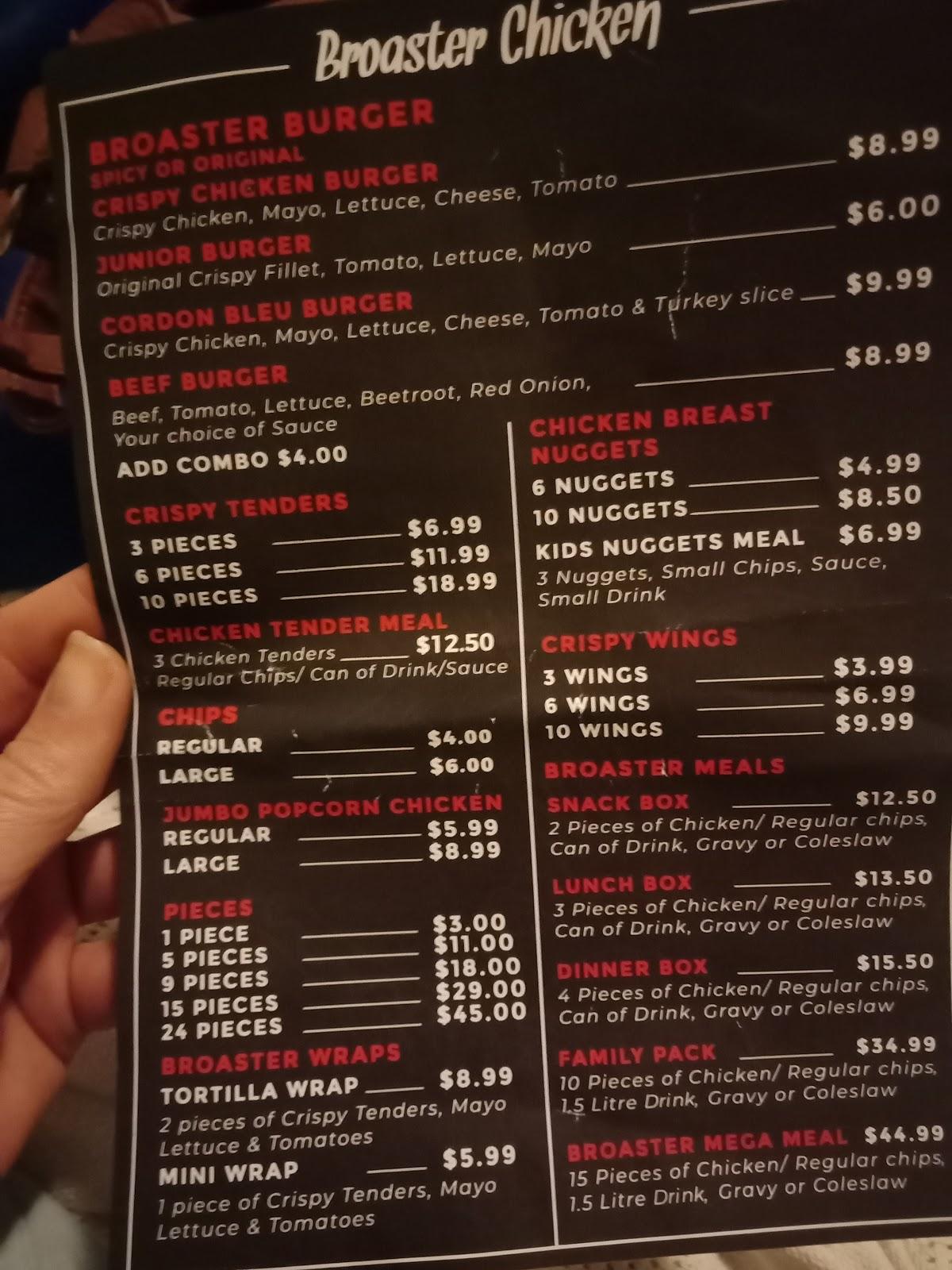 Menu at Broaster Chicken restaurant, Hamilton