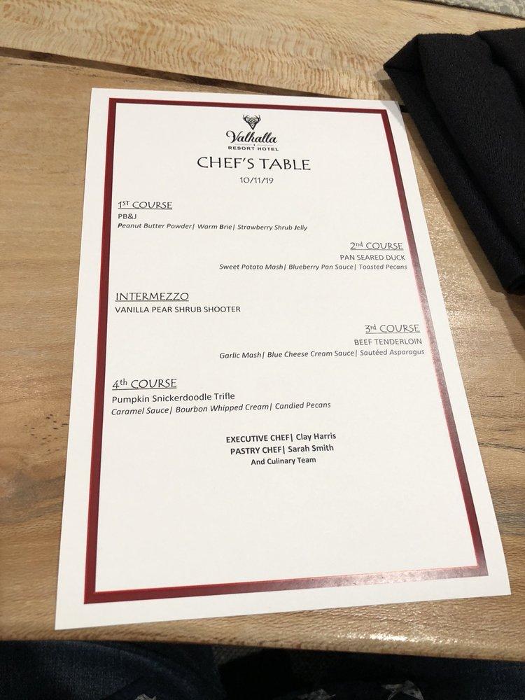 Menu at Caledonia Room at Valhalla Resort Hotel restaurant, Helen