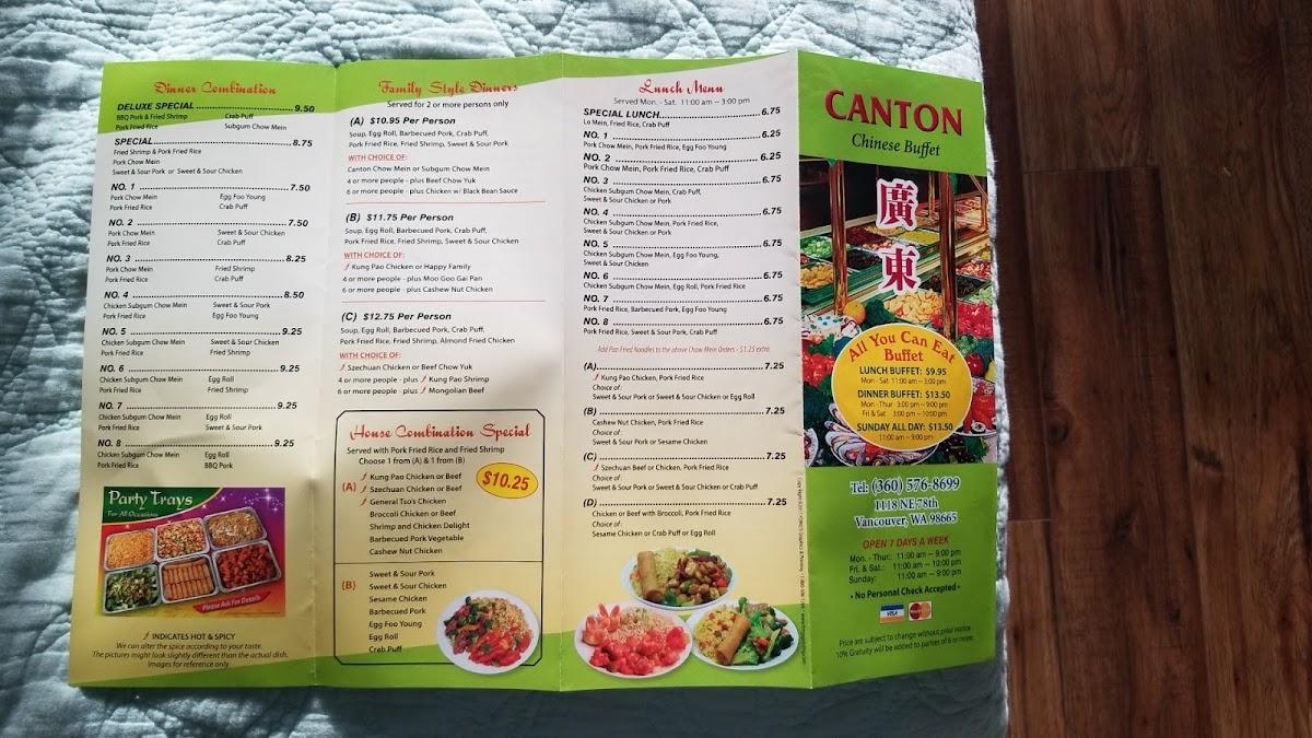 Menu at Canton Chinese Buffet restaurant, Vancouver