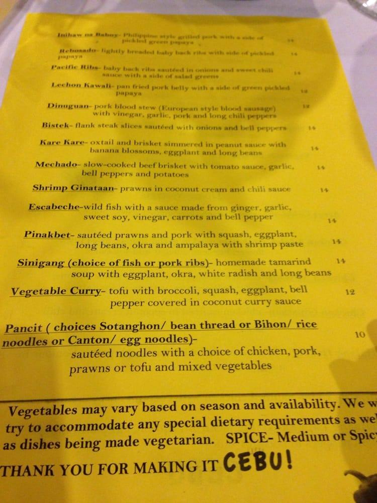 Menu at Cebu Restaurant, Lacey, Martin Way E #4