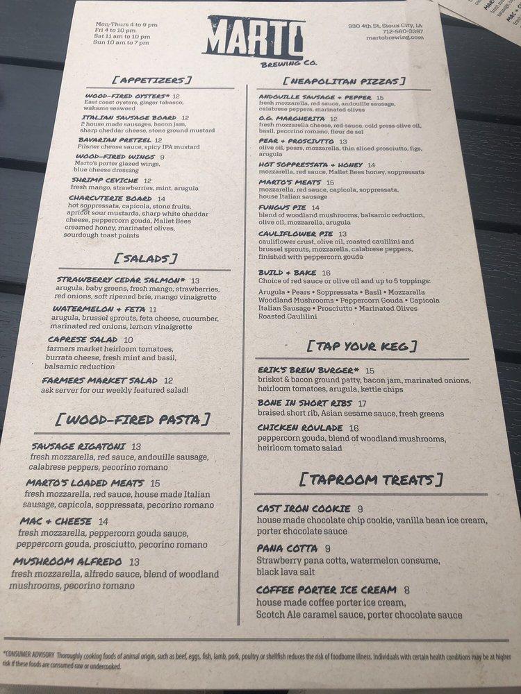 Menu at Marto Brewing Co pub & bar, Sioux City