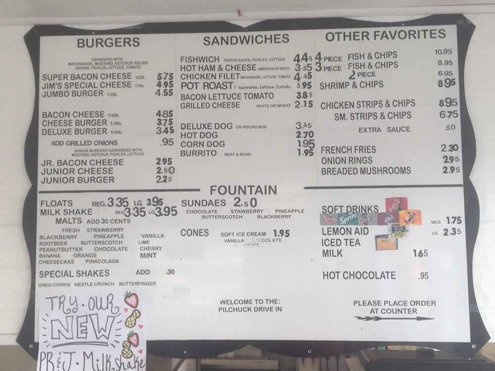 Menu at Pilchuck Drive In fast food, Snohomish