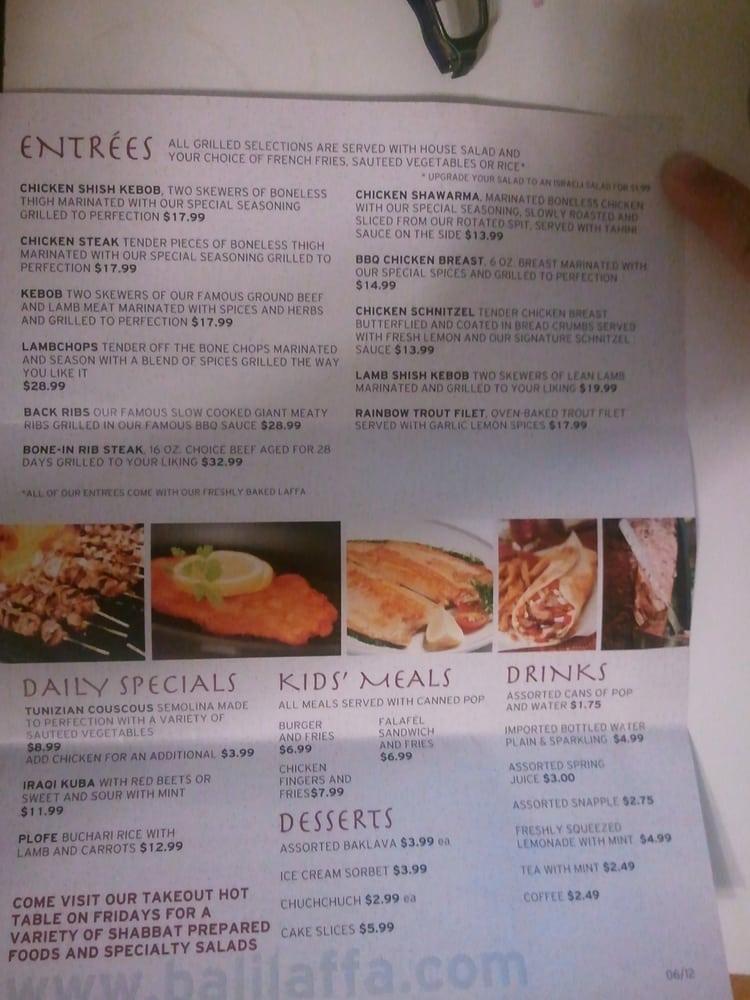 Menu at Ba-Li Laffa restaurant, Vaughan, Bathurst St
