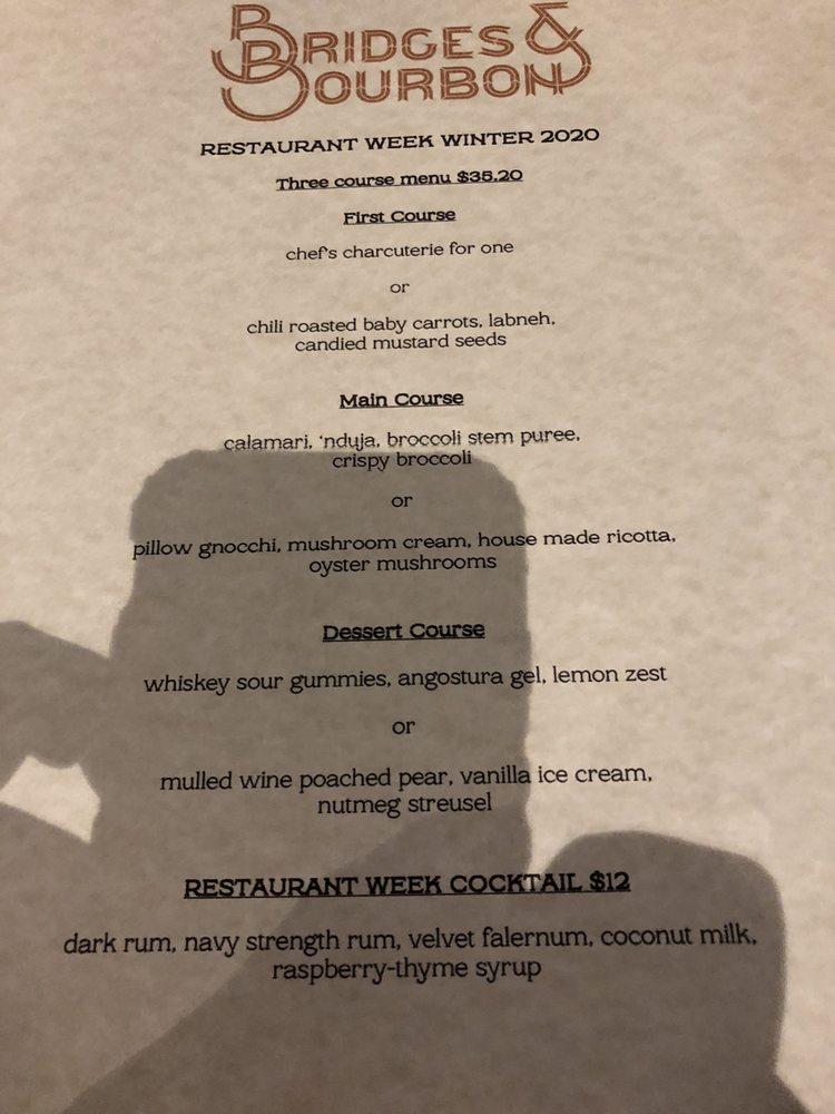 Menu at Bridges & Bourbon pub & bar, Pittsburgh