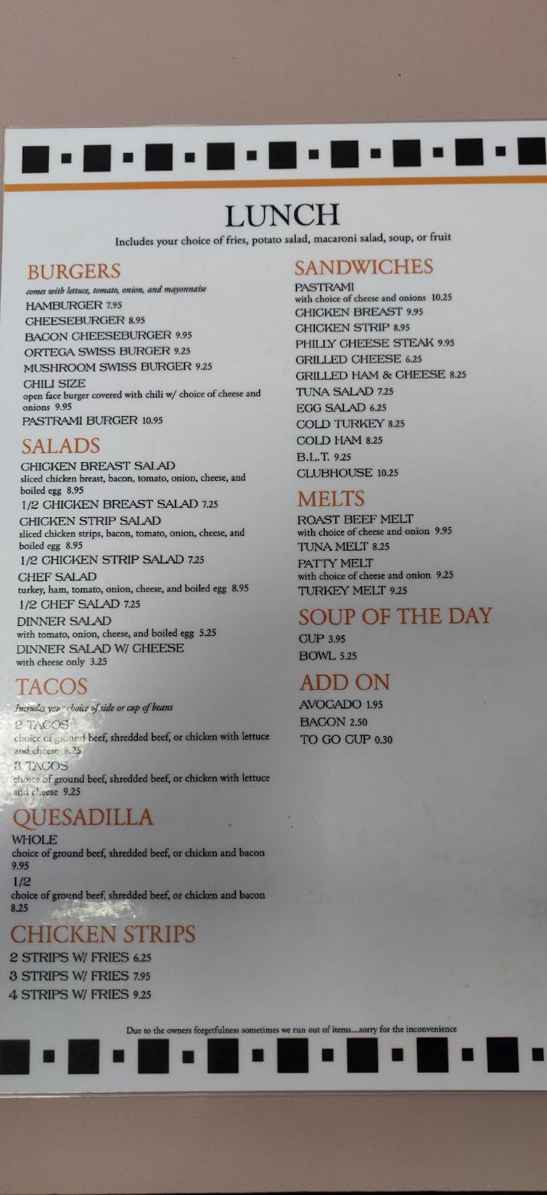 Menu at Carla's Cafe, Bakersfield