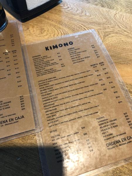 Menu at Kimono Asian Bowls fast food, Guadalajara