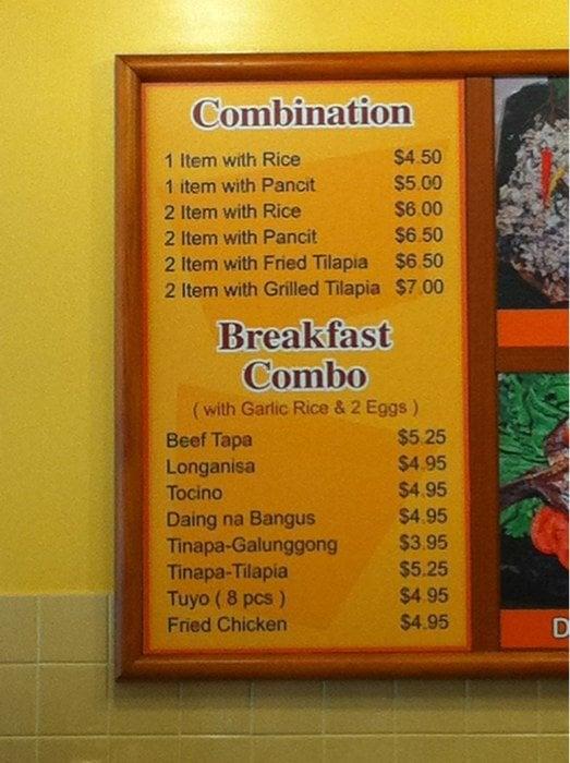 Menu at Lisa's Filipino Cuisine restaurant, National City, E Plaza Blvd