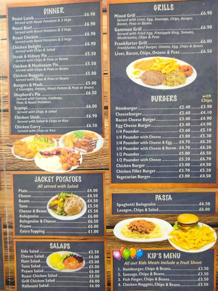 Menu at Sunshine Cafe, Belvedere, 104A Parsonage Manorway