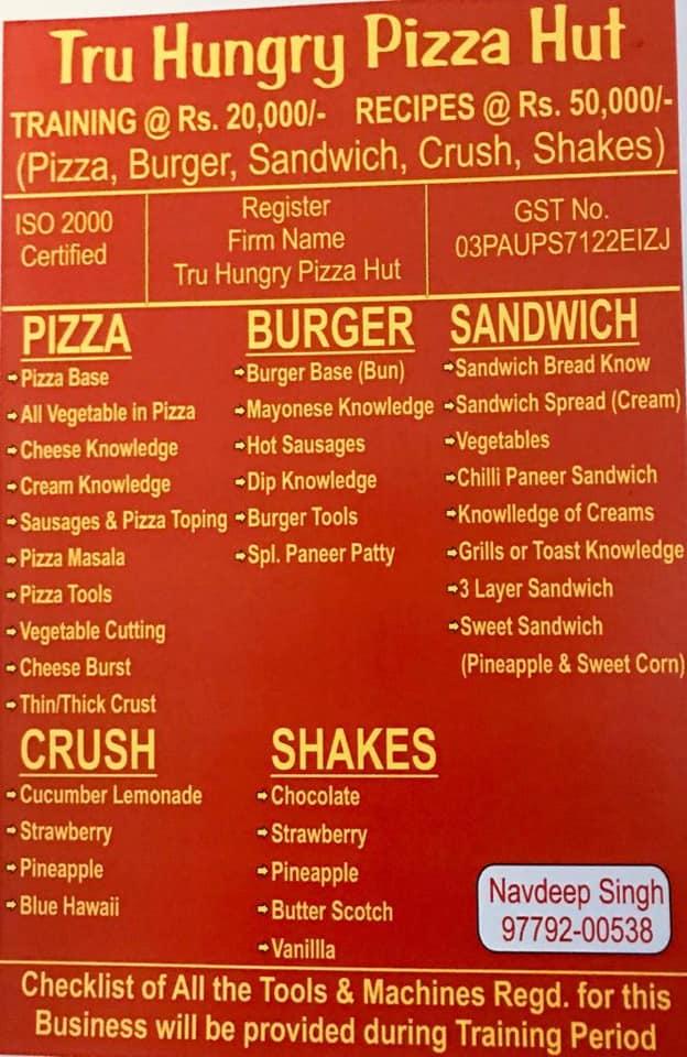 Menu at Tru Hungry Pizza hut, Sunam, Mastuana Sahib
