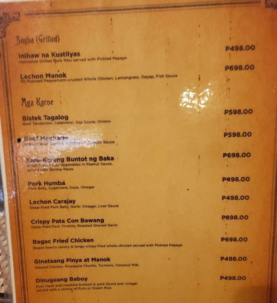Menu at Cusina ni Nanay Maria restaurant, Bagac, H9XP+PQ5
