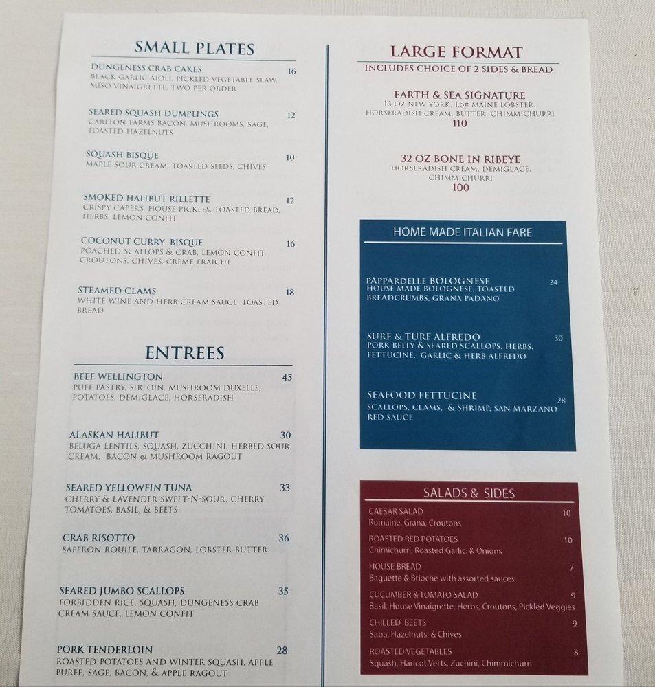 Menu at Earth & Sea Restaurant, Carlton