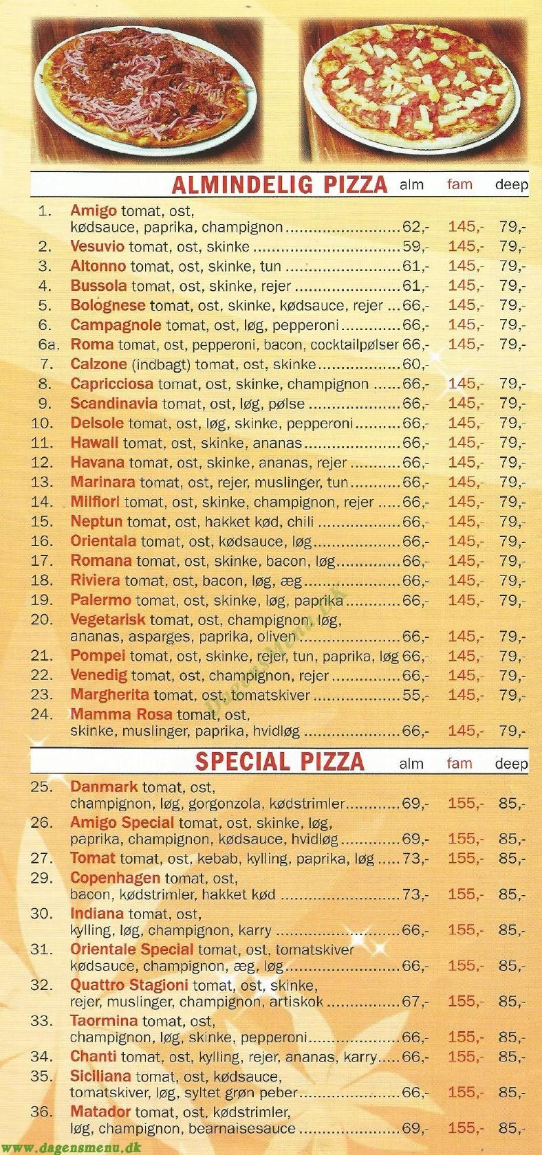 Menu at Lyngens Pizza restaurant, Køge