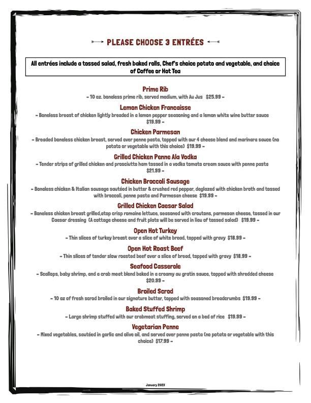Menu at Raindancer Restaurant, Amsterdam, State Highway 30