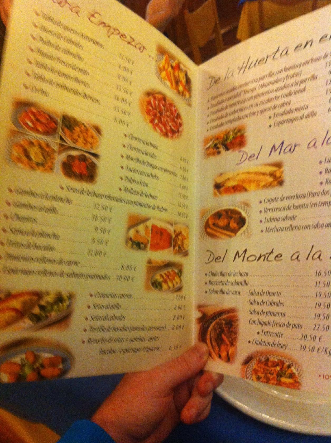 Carta de Restaurante el Trasgu, Cardeñadijo