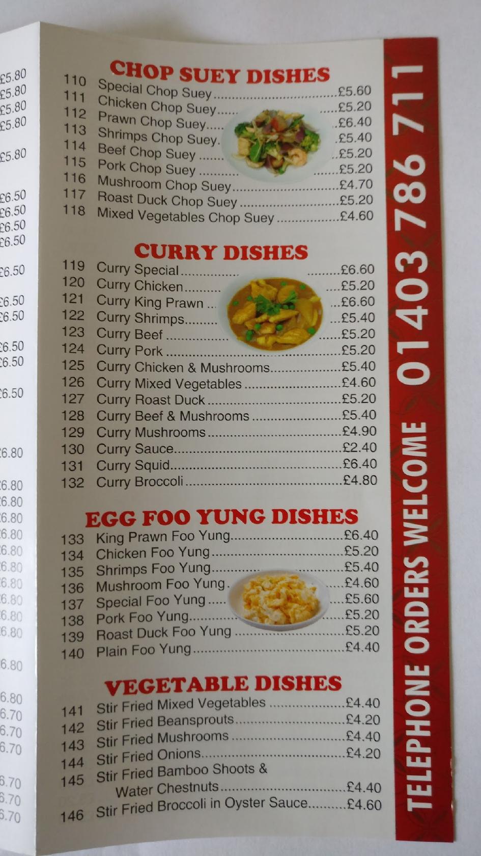 Menu at Blue Dragon fast food, Billingshurst
