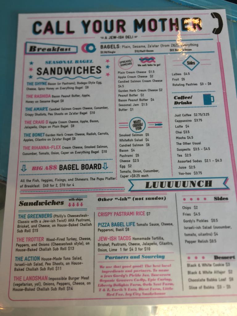 Menu at Call Your Mother Deli – Park View restaurant, Washington ...