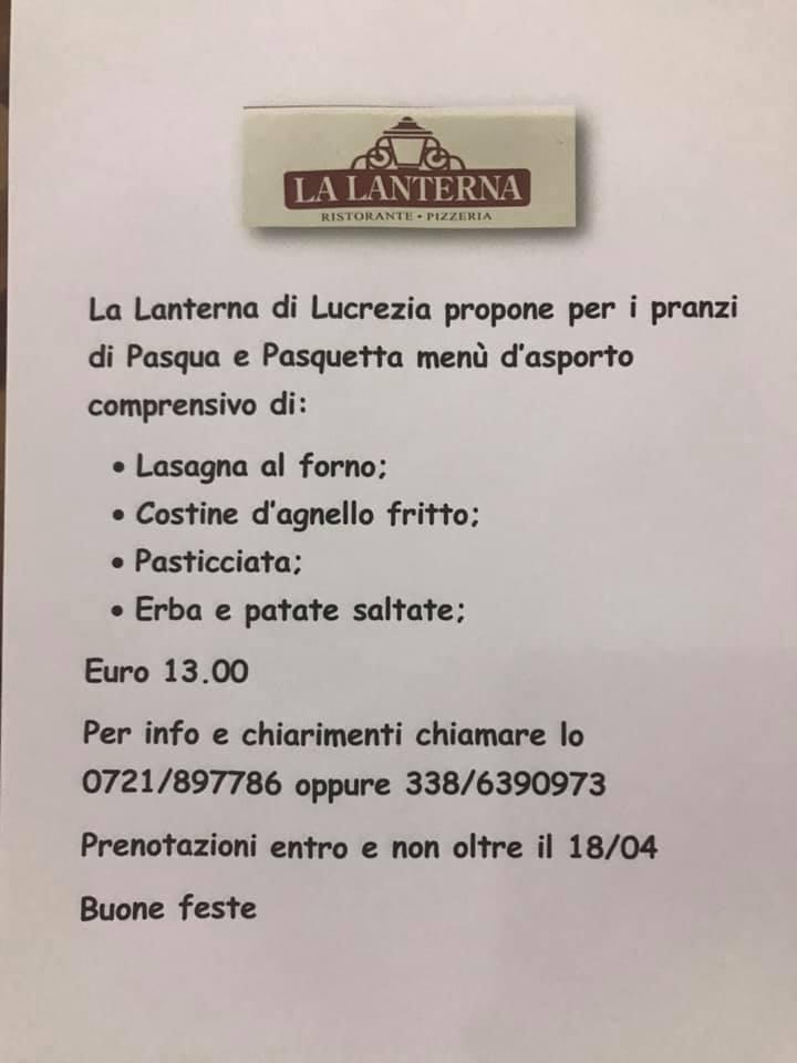 Menu at La Lanterna restaurant, Lucrezia