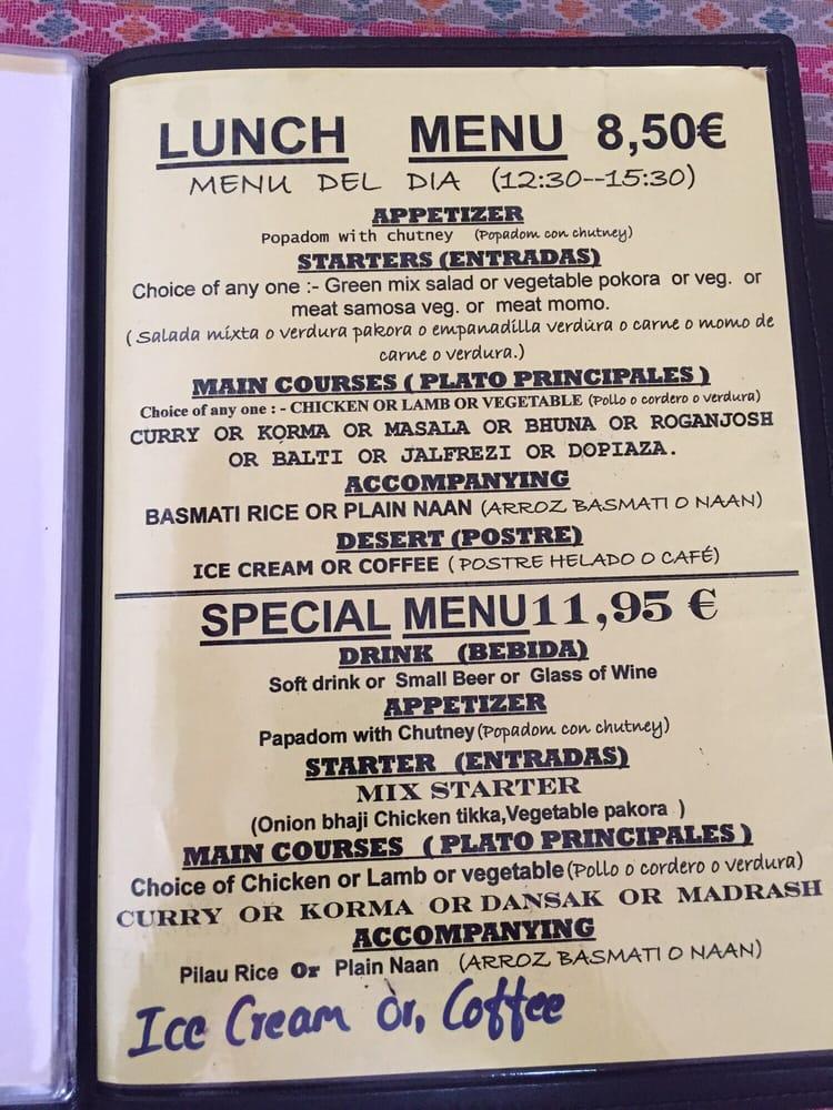 Menu at Mount Everest Restaurant, Pilar de la Horadada