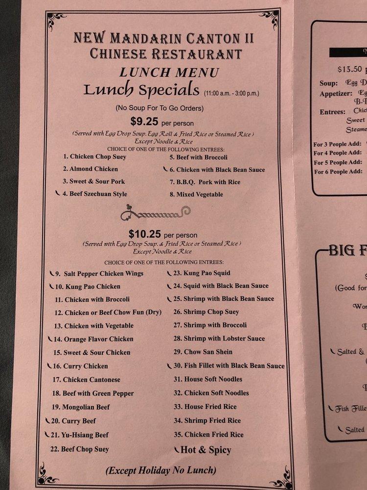 Menu at New Mandarin Canton Chinese Restaurant, Chula Vista