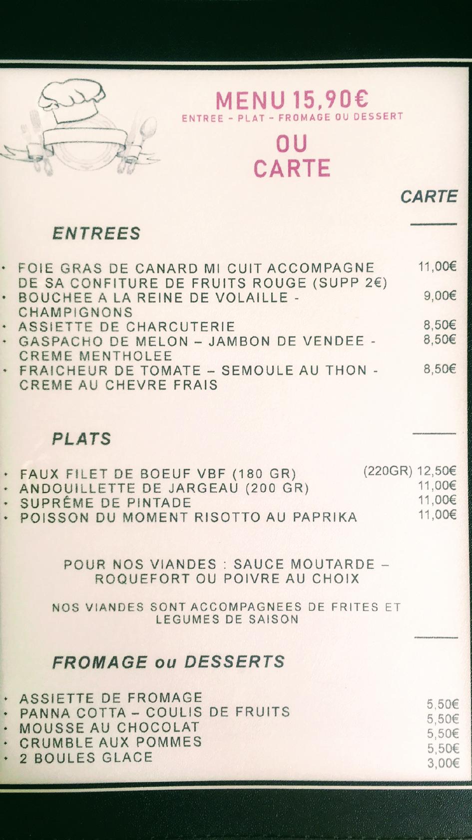 Menu at Restaurant Le Passage, La Faute-sur-Mer