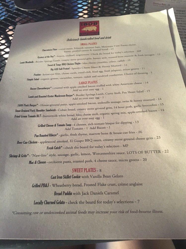 Menu at 1608 Crafthouse restaurant, Virginia Beach