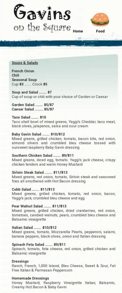 Menu at Gavins Grill pub & bar, New Philadelphia