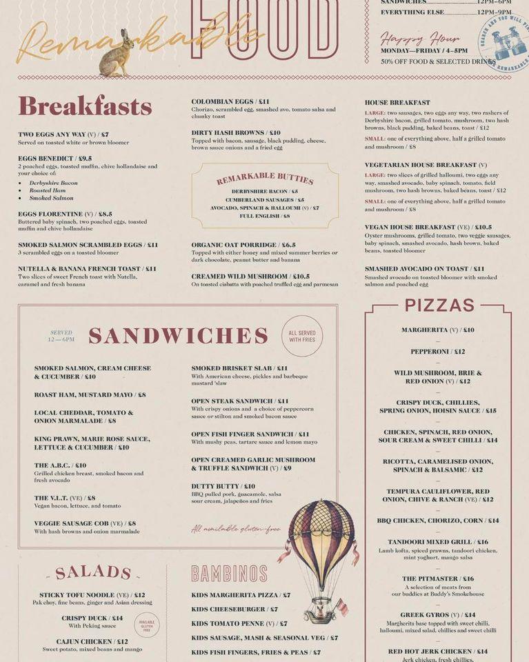Menu at Remarkable Hare pub & bar, Matlock
