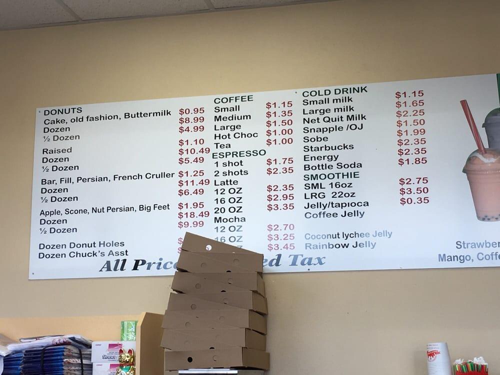 Menu at Chuck's Donuts cafe, Renton
