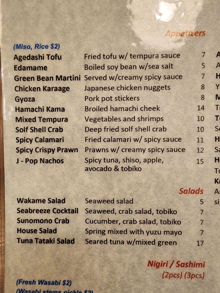 Menu at Gohan restaurant, Petaluma