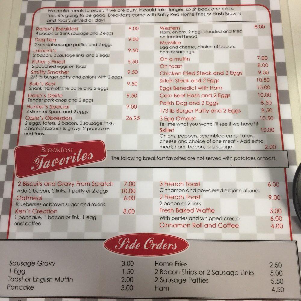 Menu at Pappy's Greasy Spoon restaurant, Canby