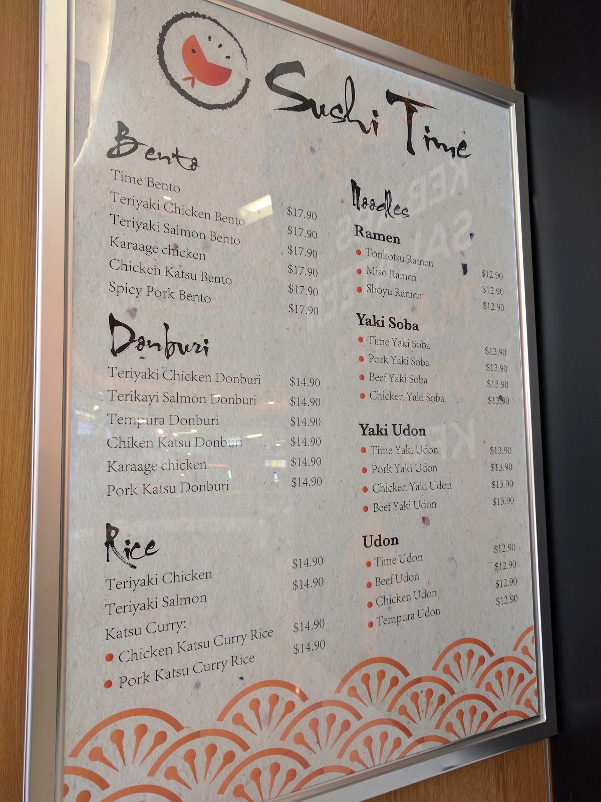 Menu at Sushi Time restaurant, Hamilton