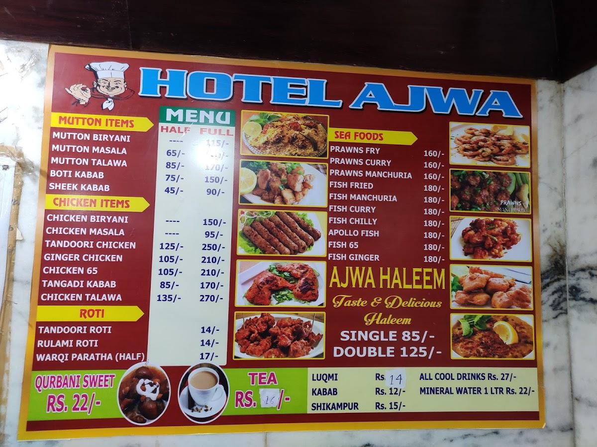 Menu at Ajwa Hotel, Hyderabad
