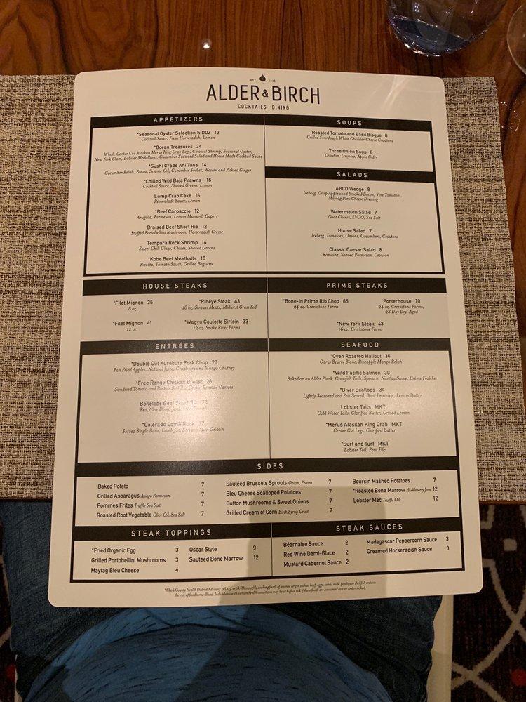 Menu at Alder & Birch pub & bar, Las Vegas