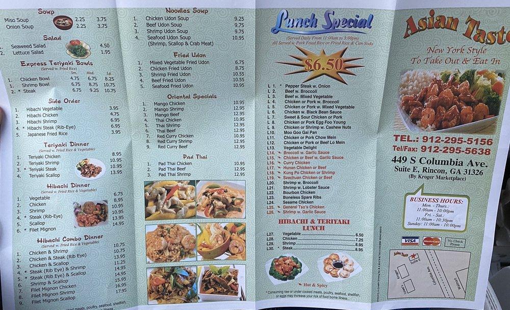 Menu at Asian Taste restaurant, Rincon