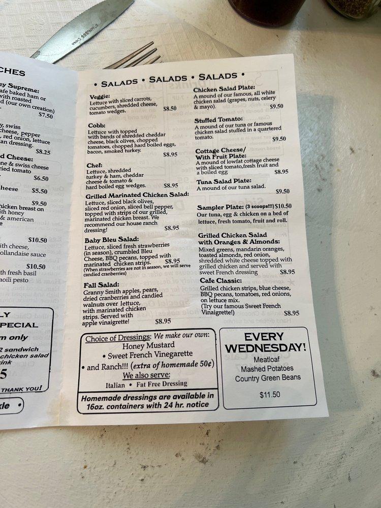 Menu at Cottage Cafe, Louisville