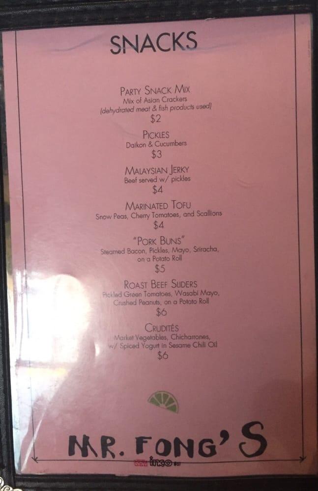 Menu at Mr. Fong's pub & bar, New York City