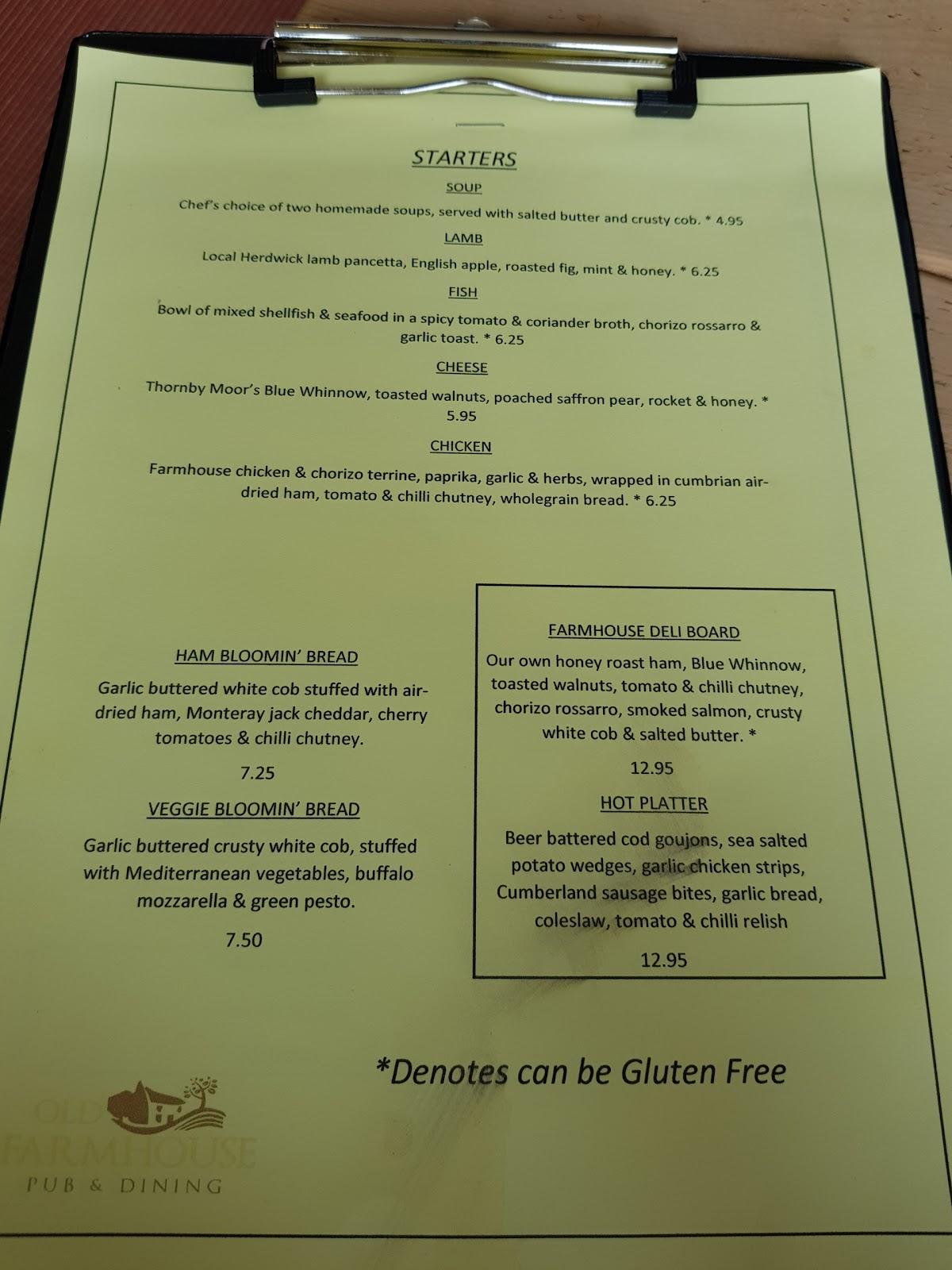Menu at Old Farmhouse restaurant, Ulverston