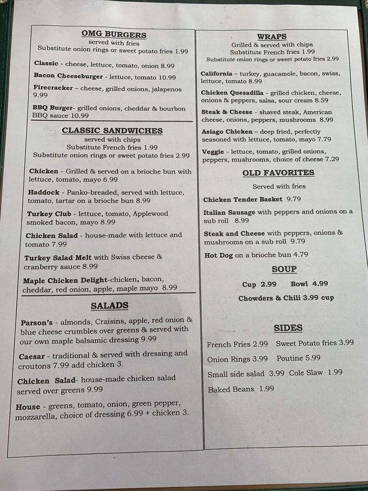 Menu at Parson's Dinner House pub & bar, Barton