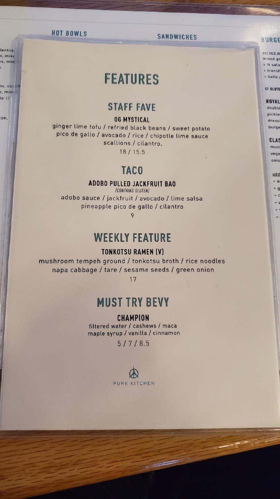 Menu at Pure Kitchen Preston pub & bar, Ottawa