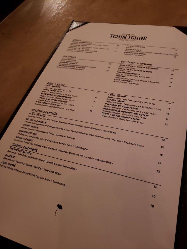 Menu at The Tchin Tchin! Bar, Honolulu
