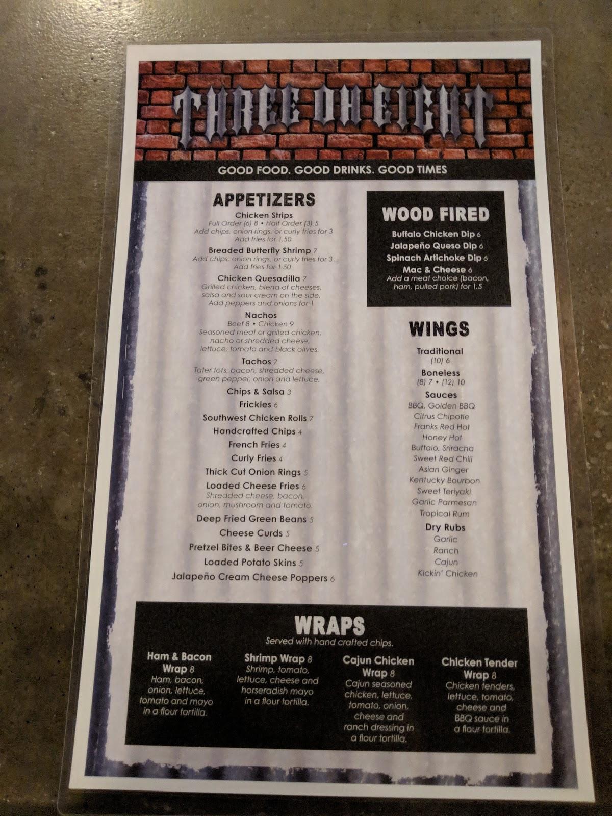 Menu at Three Oh Eight pub & bar, Manton
