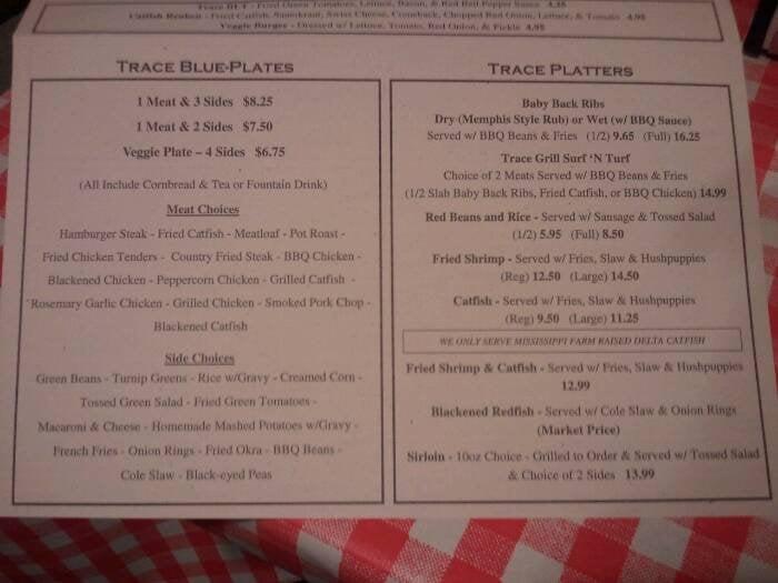 Menu at The Trace Grill restaurant, Ridgeland, 574 US-51 suite f