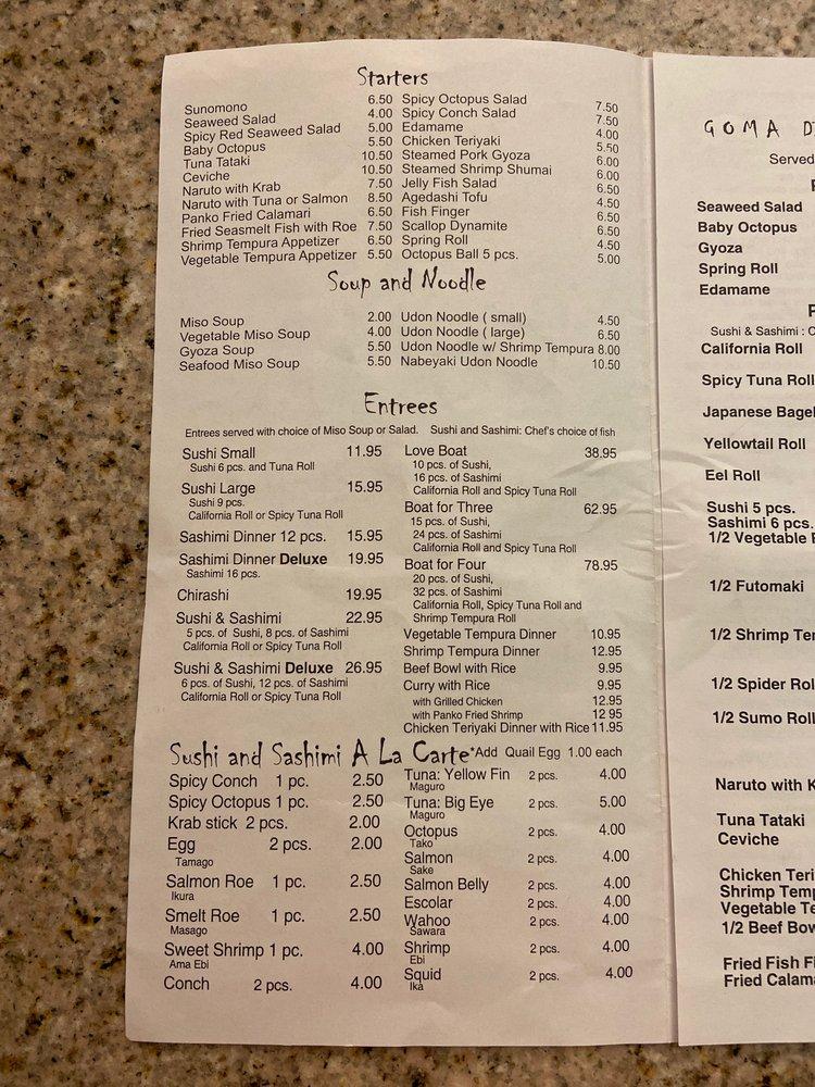 Menu at Sushi Goma restaurant, Port St. Lucie