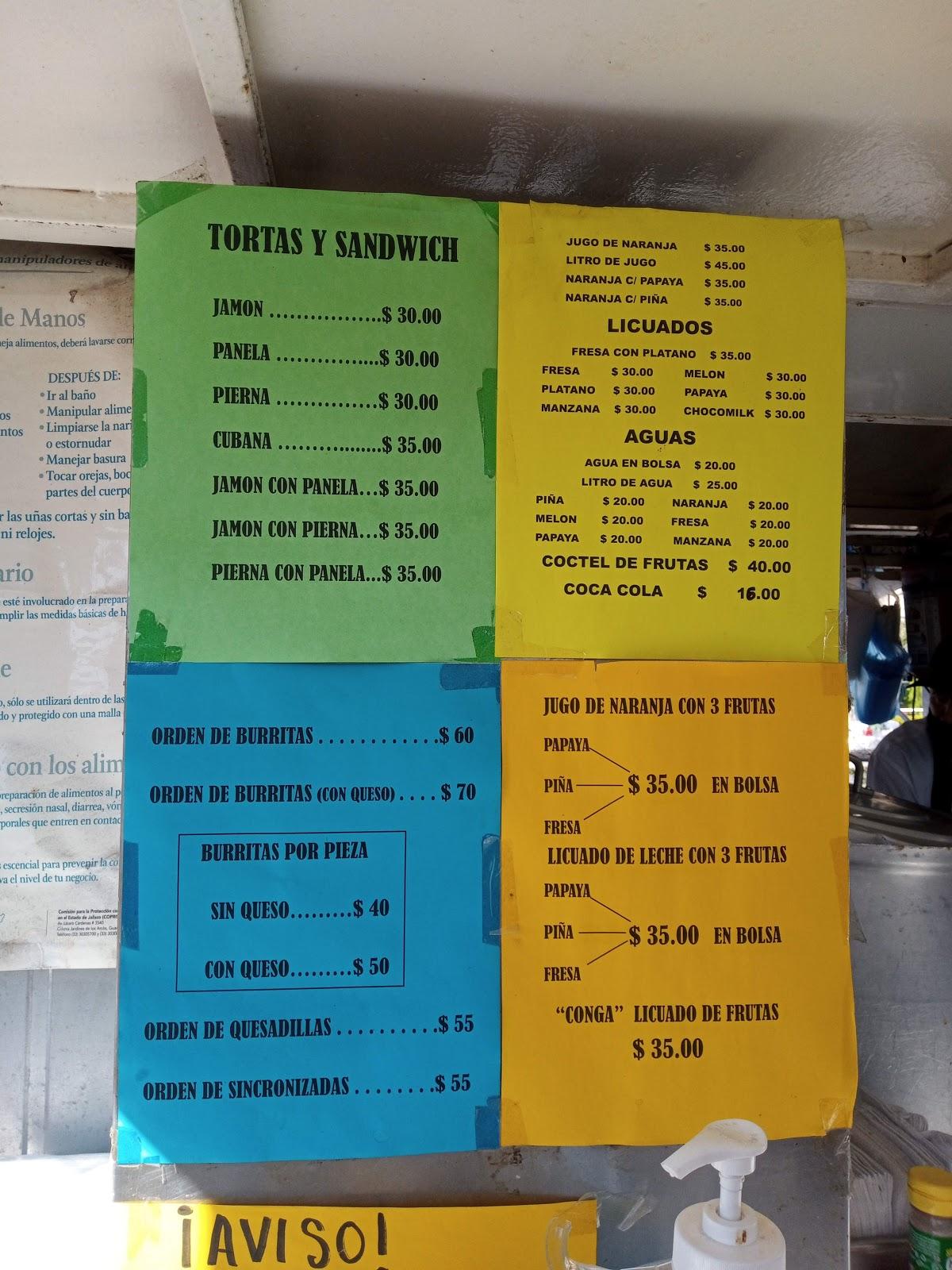 Menu at Tortas Cubanas restaurant, Puerto Vallarta, Universo 2000A