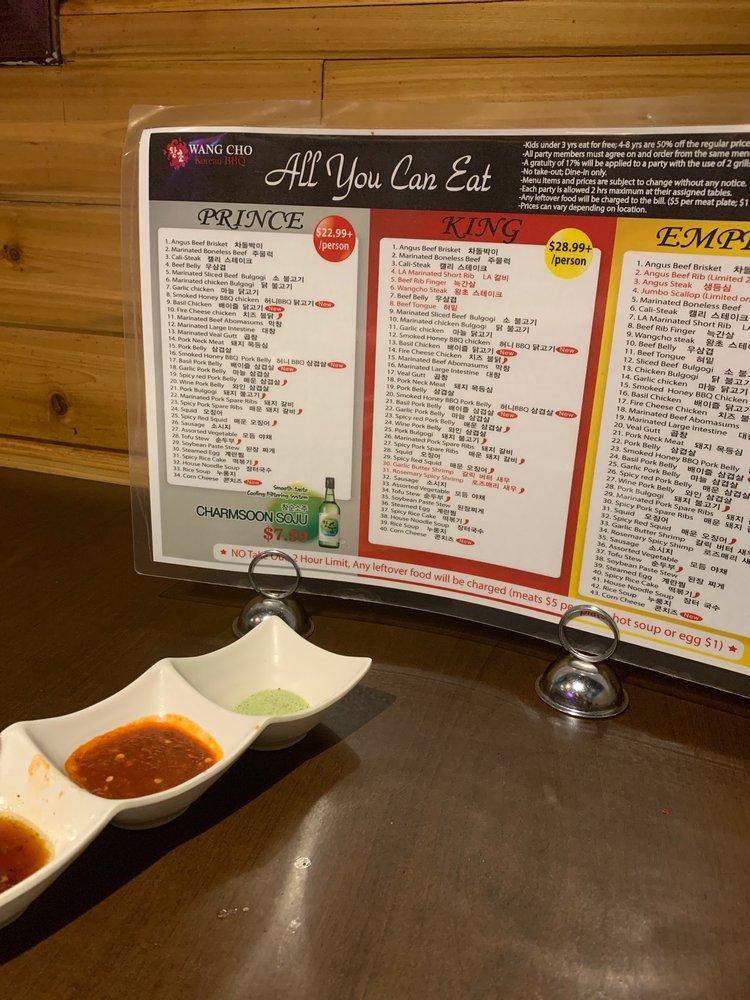 Menu at Wang Cho Korean BBQ, Riverside