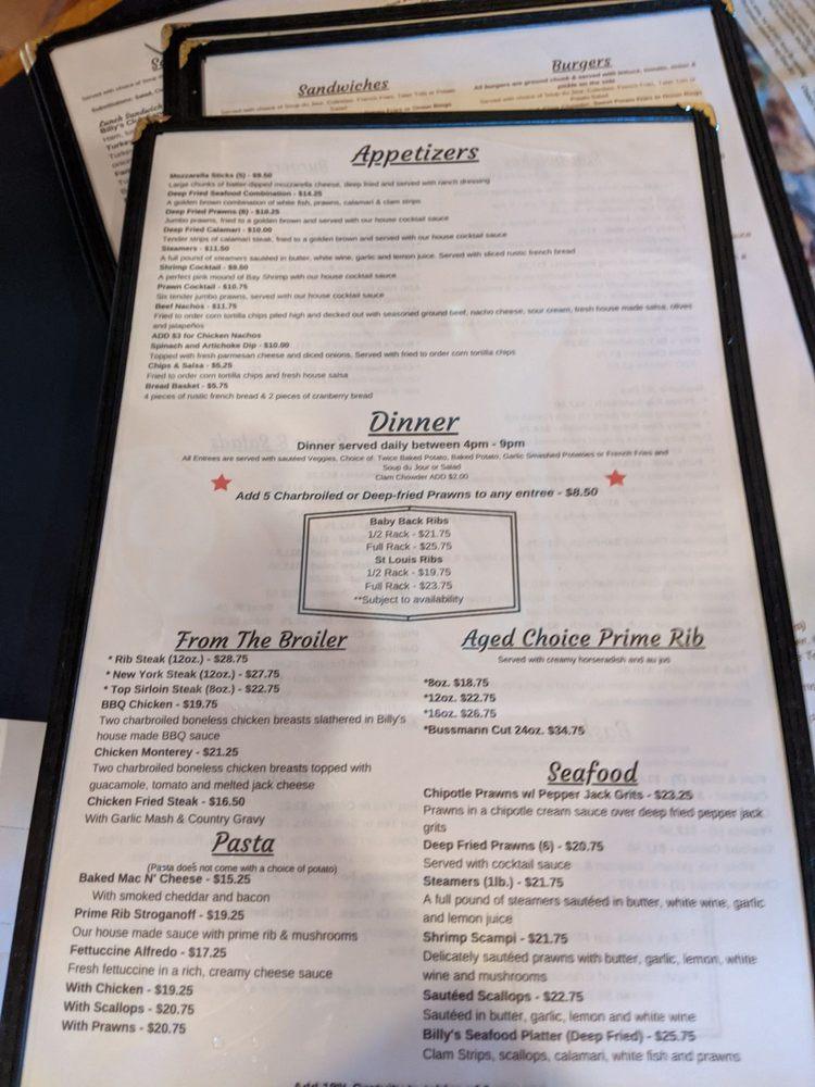 Menu at Billy Smoothboars BBQ, Bandon