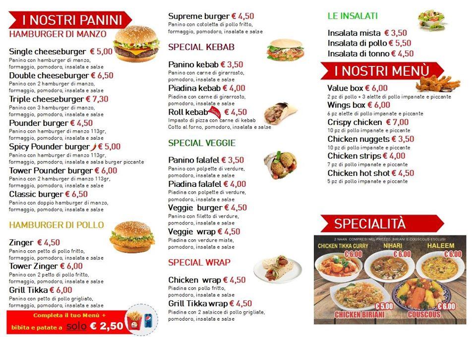 Menu at Hamburger Pollo Kebab restaurant, Padua